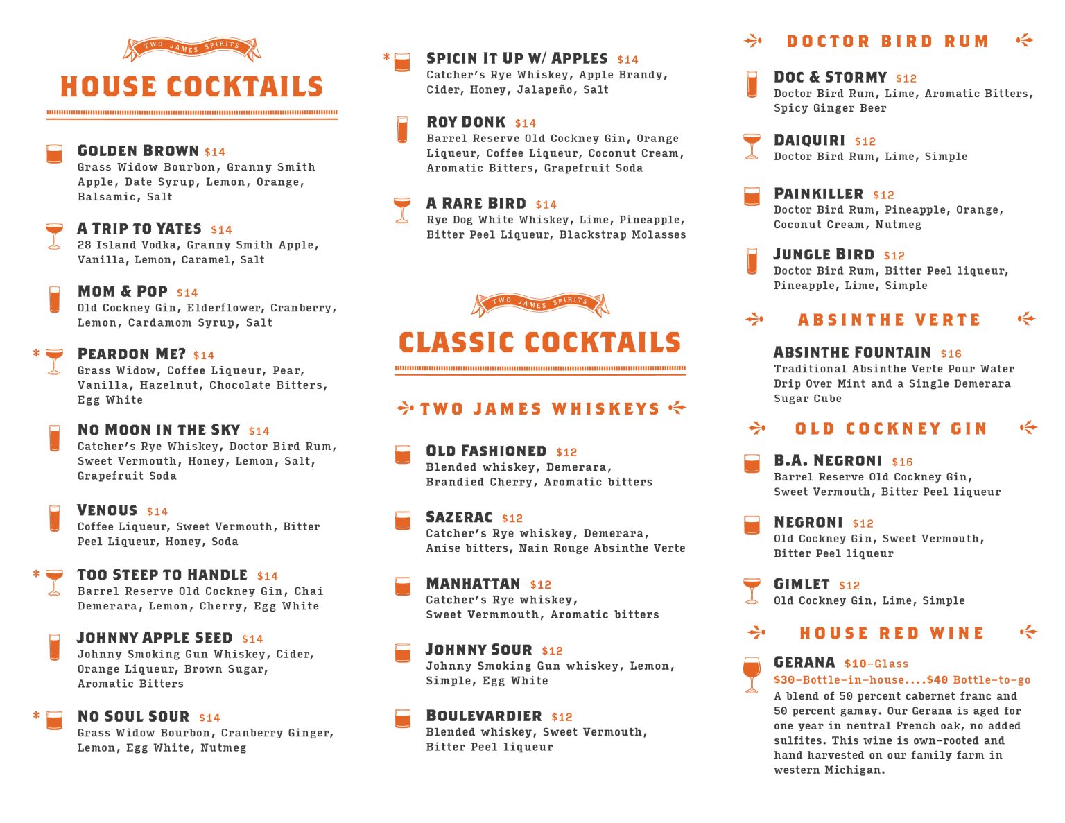 Detroit Cocktail Menu – Two James Spirits